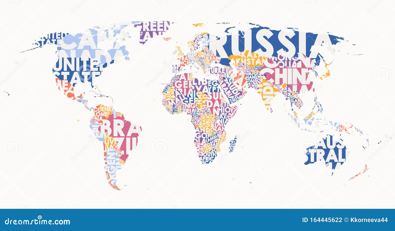 World Map Text Composition, Name of Countries in Color Territories ...