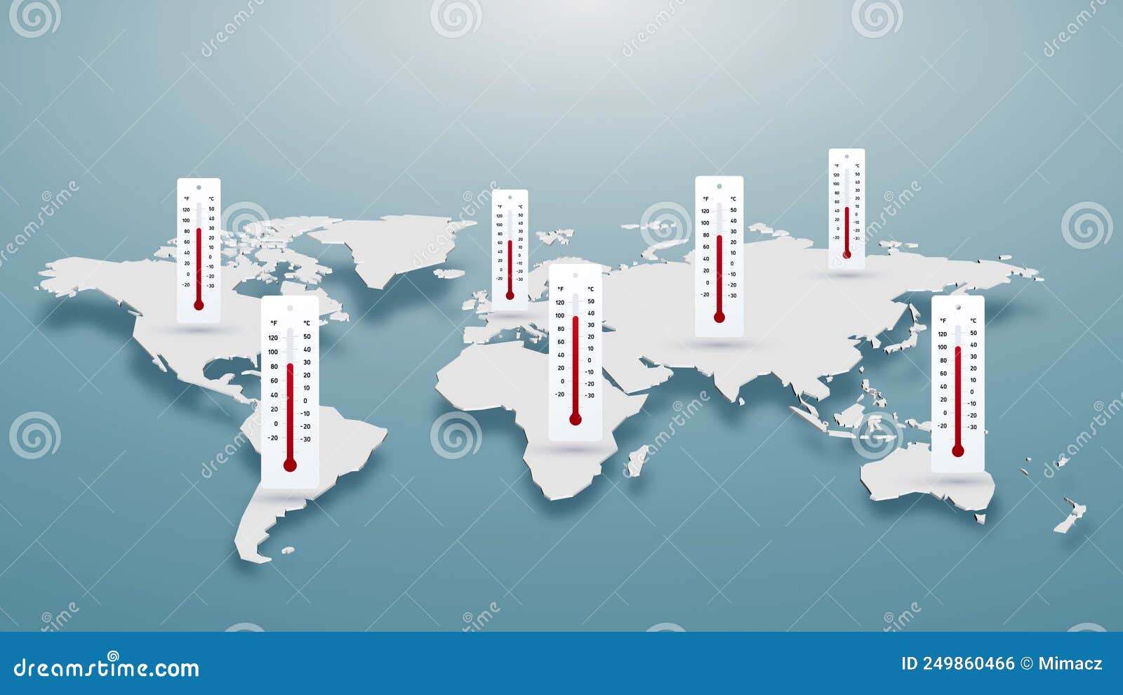 World Map with Thermometers, Concept of Global Warming by Continent ...