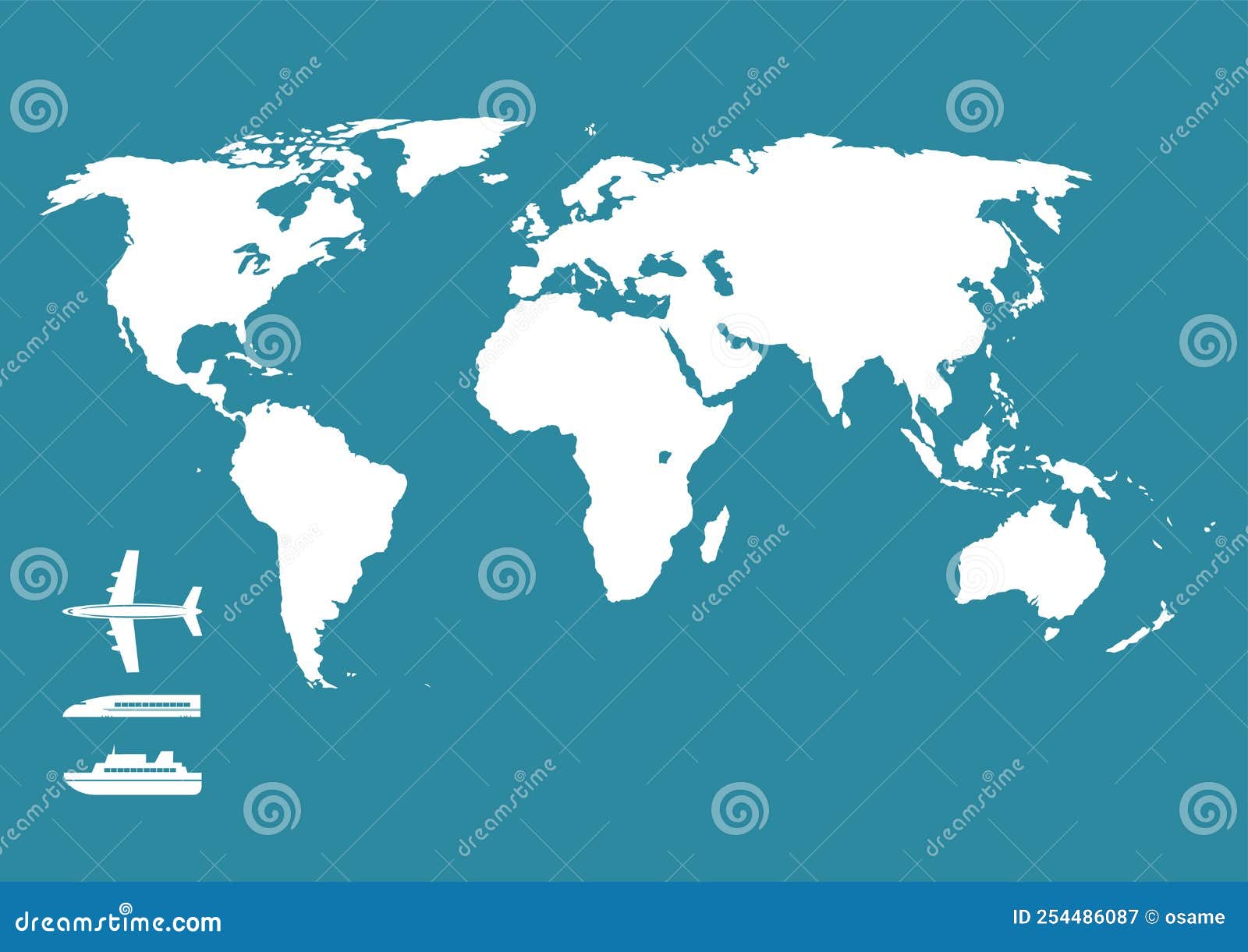 World Map and Transportation. Plane, Train and Ship Icons. Vector ...