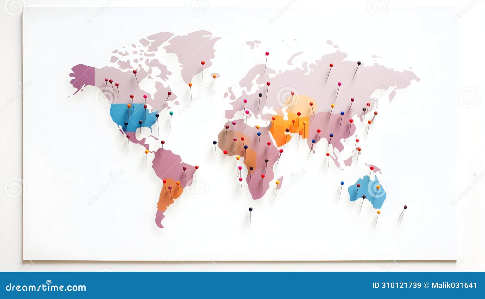 A World Map with Travel Pins Marking Destination Stock Illustration ...