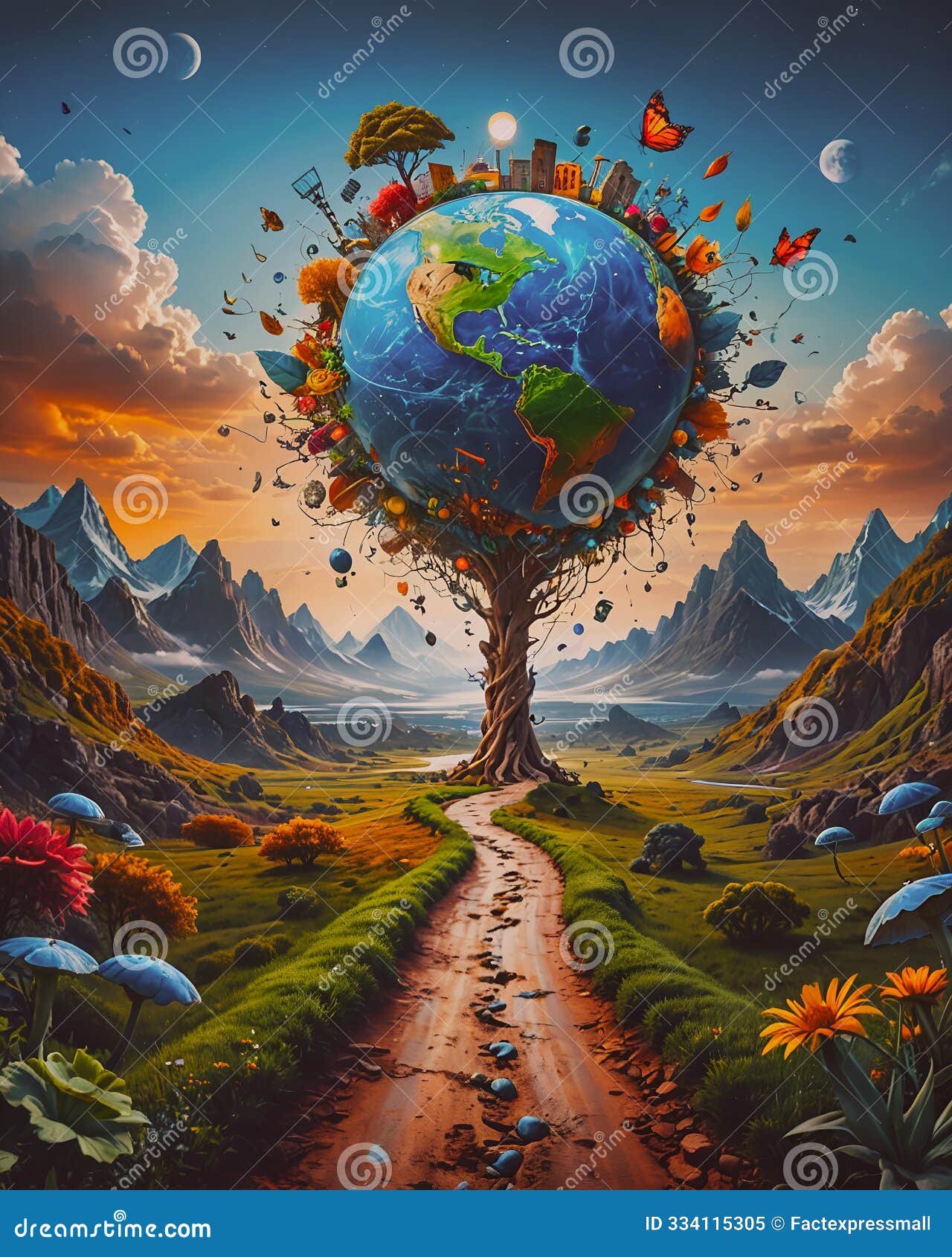 A World Map with a Tree on it Stock Illustration - Illustration of ...