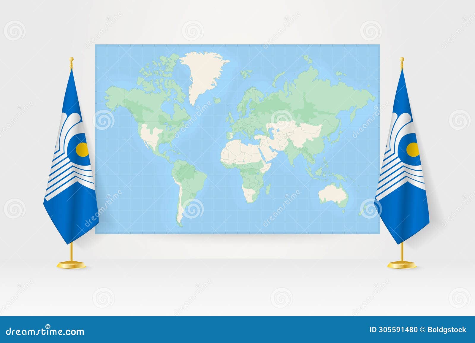 World Map between Two Hanging Flags of CIS Flag Stand Stock ...