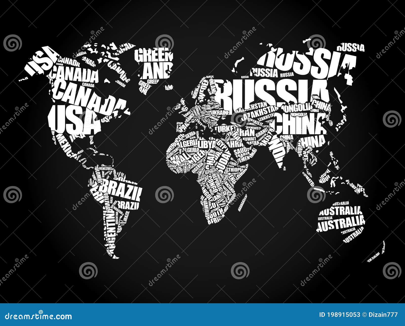 World Map in Typography Word Cloud Stock Illustration - Illustration of ...