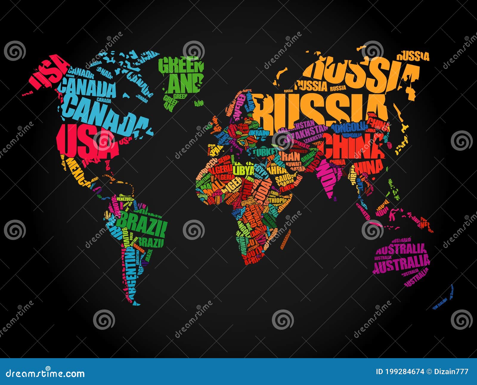 World Map in Typography Word Cloud Stock Illustration - Illustration of ...
