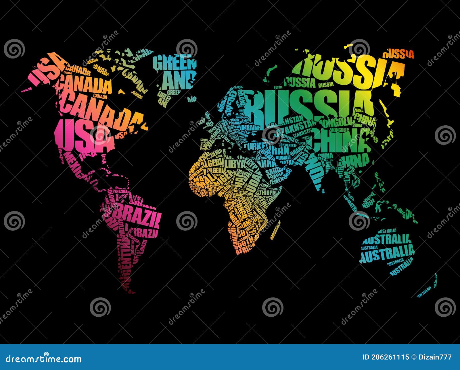World Map in Typography Word Cloud Stock Illustration - Illustration of ...