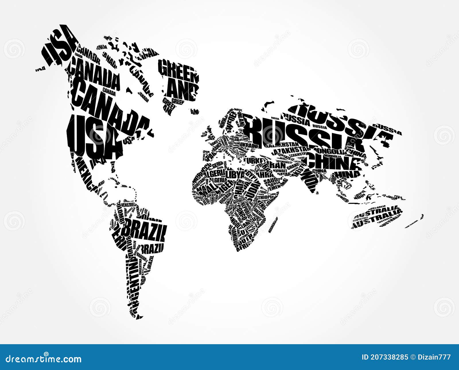 World Map in Typography Word Cloud Stock Illustration - Illustration of ...