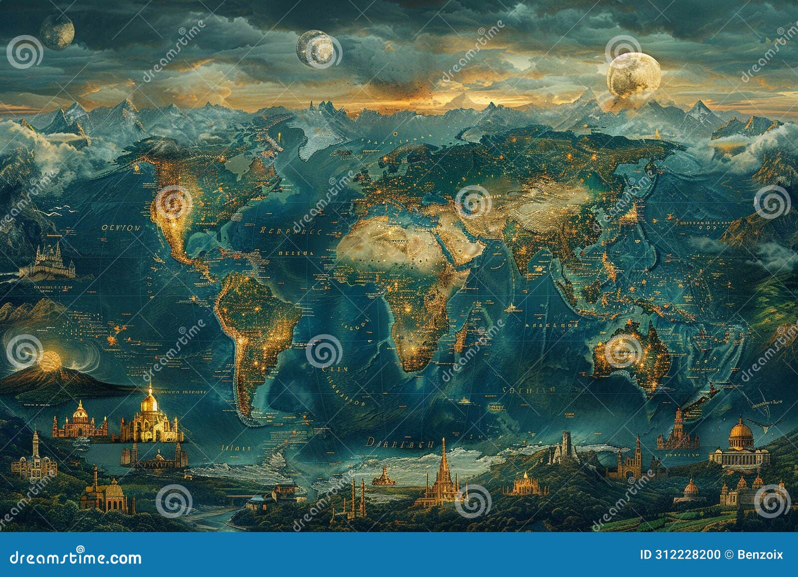 World Map in a Unique Digital Art Style Stock Photo - Image of ...