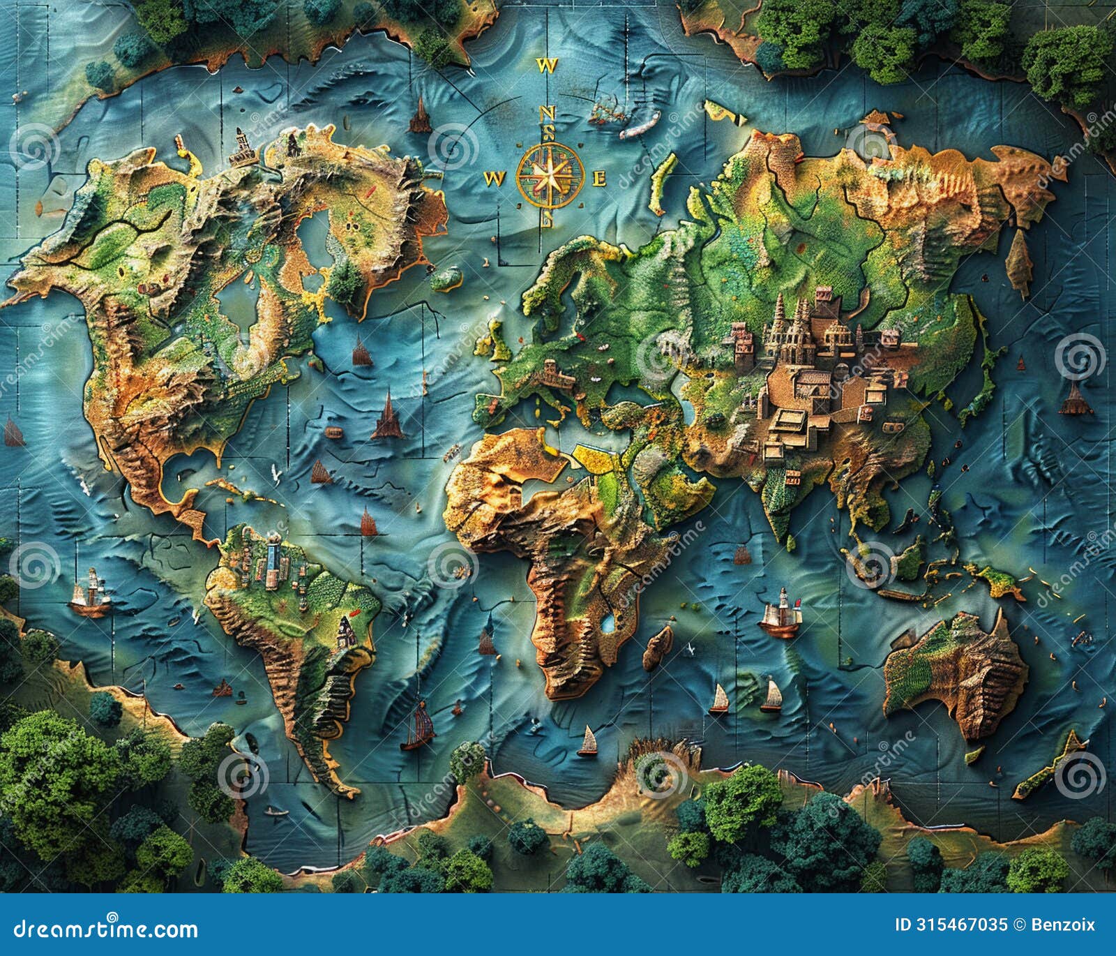 World Map in a Unique Digital Art Style Stock Image - Image of present ...