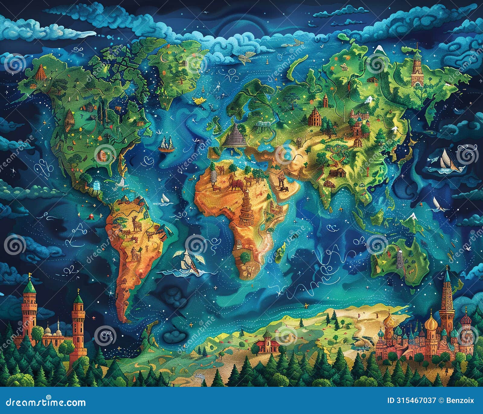 World Map in a Unique Digital Art Style Stock Image - Image of artwork ...