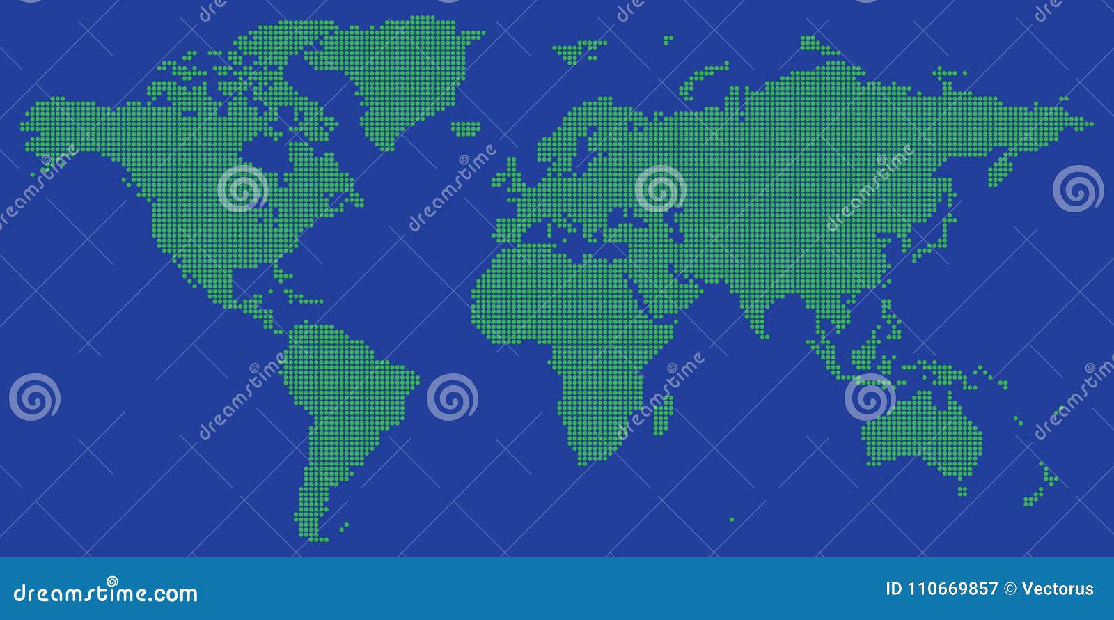 World Map Vector with Green on Blue Colored Round Dotted Stock Vector ...