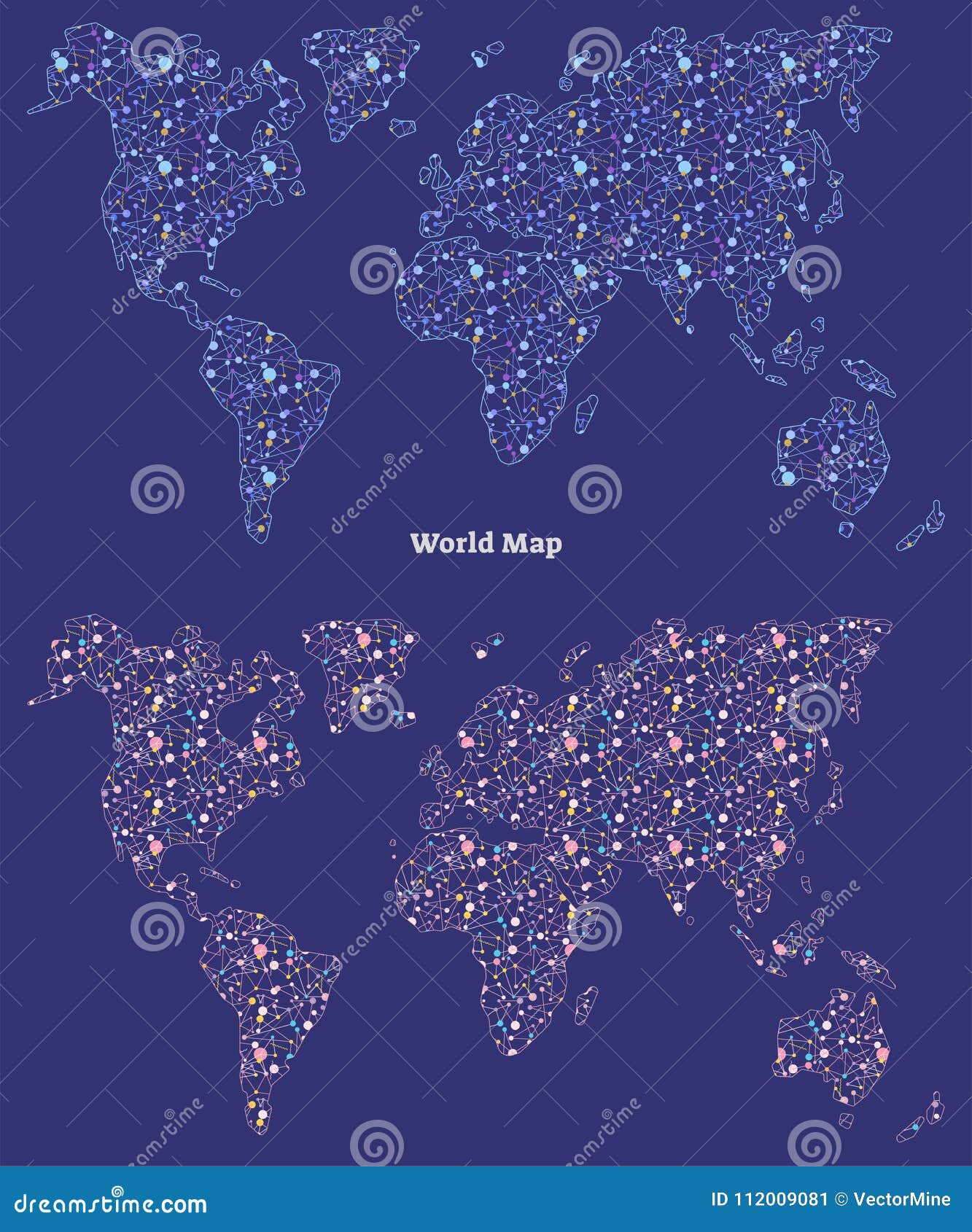 World Map Vector Illustration, Global Connection Concept with Dots and ...