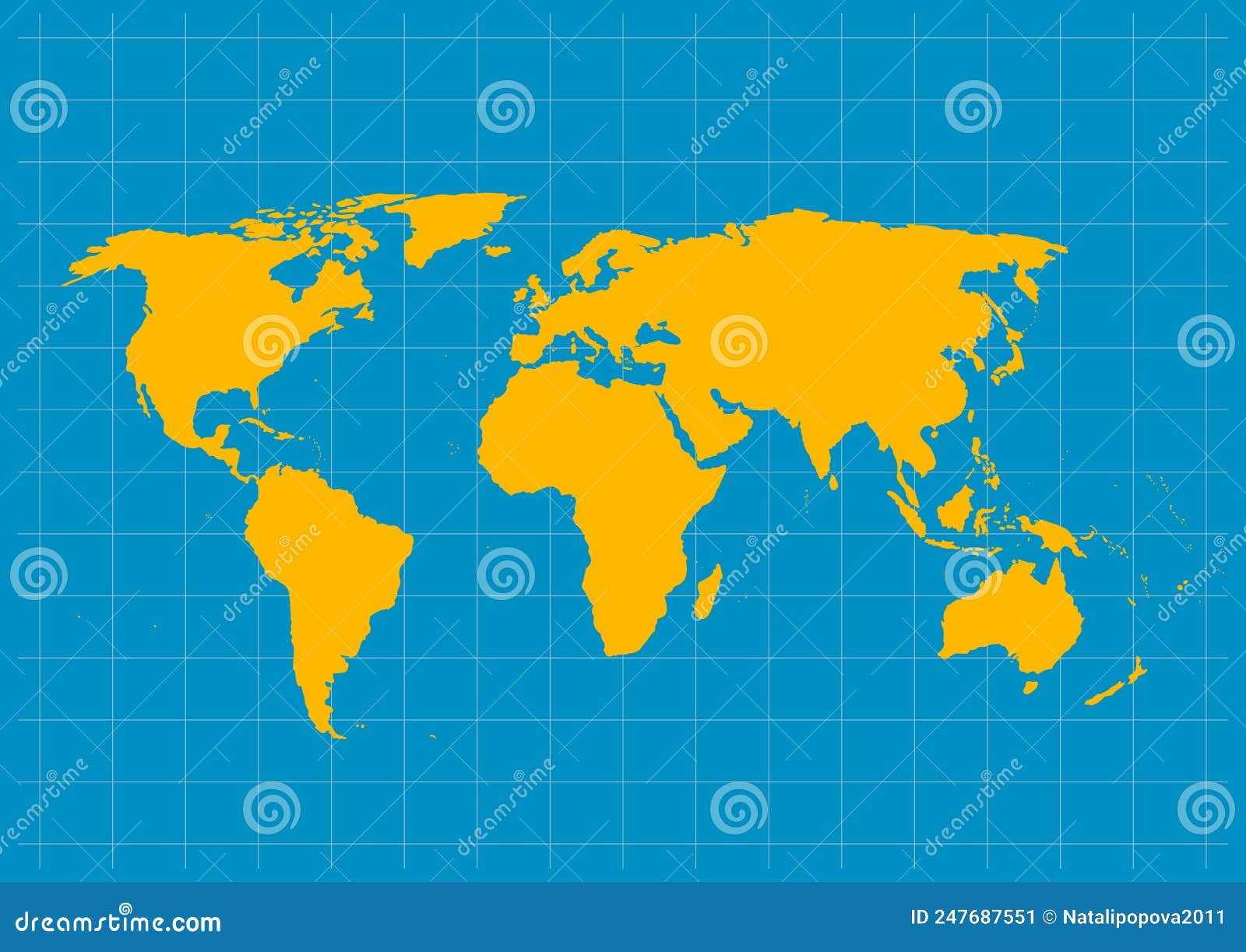 World Map Vector, Isolated on Blue Background. Flat Earth, Map Template ...