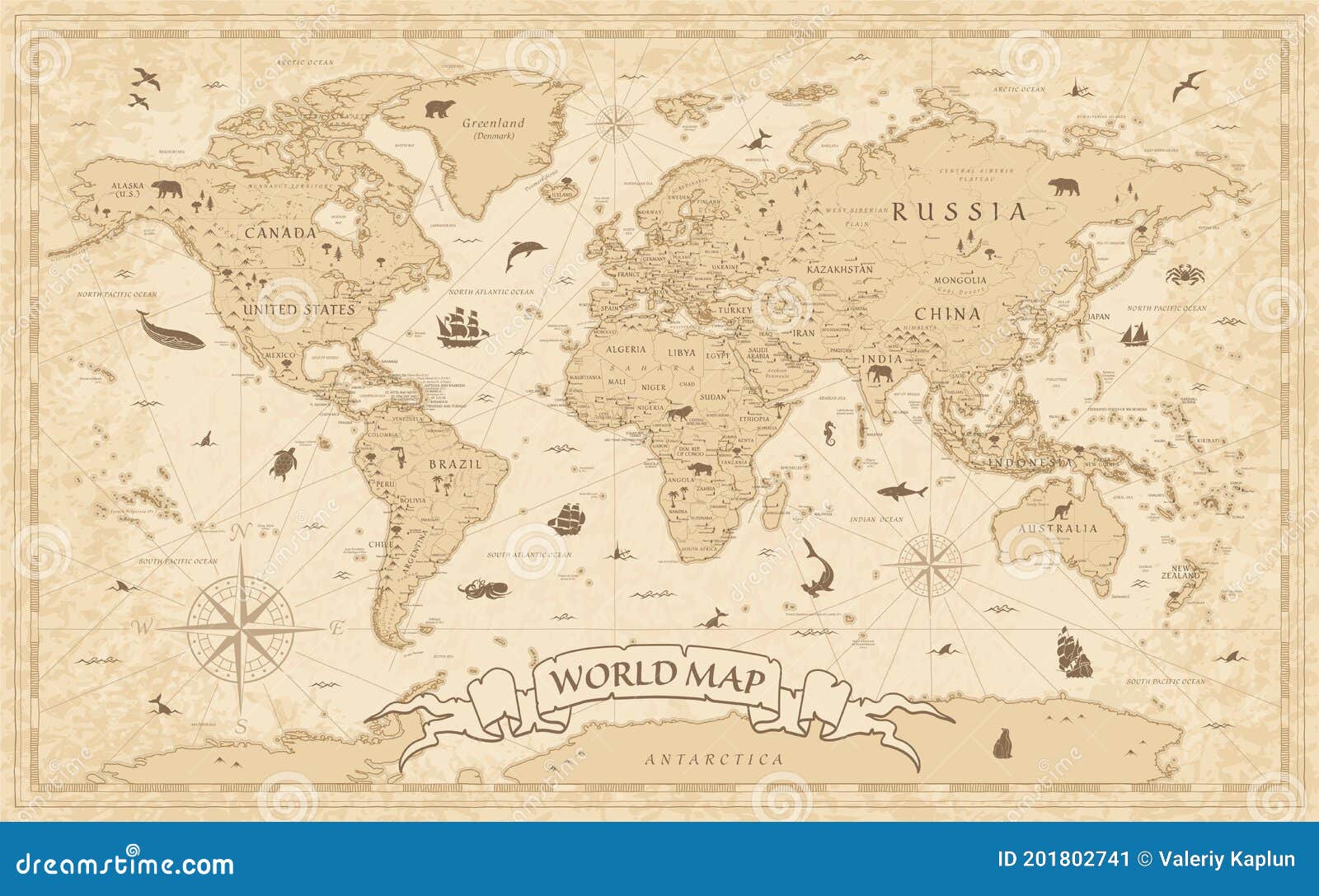 World Map Vintage Old-Style - - Layers Stock Illustration ...