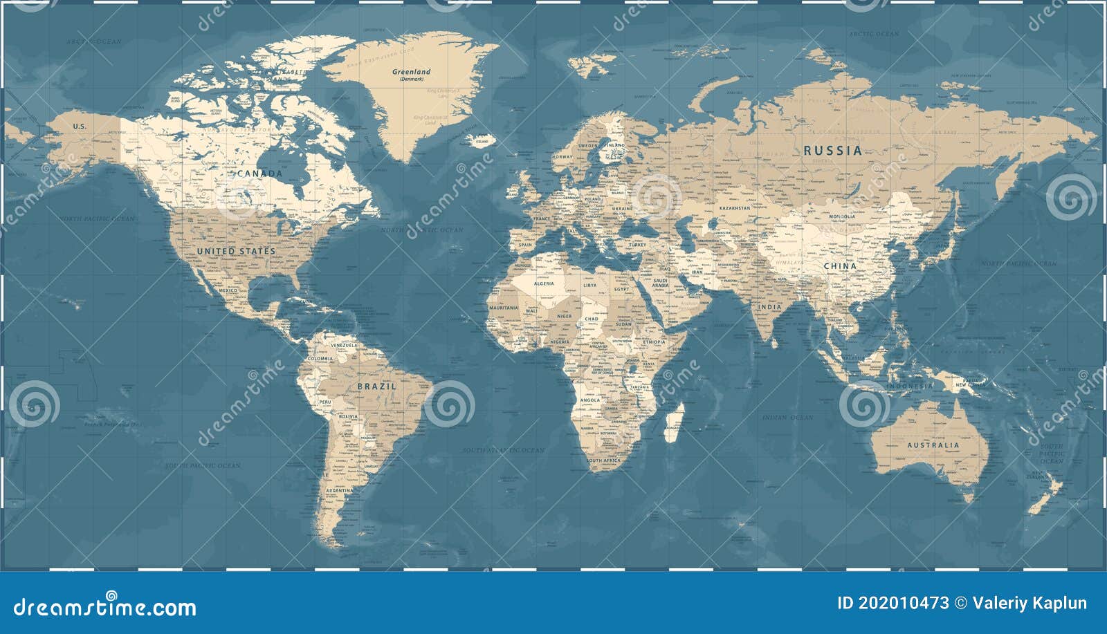 World Map - Vintage Political - Vector Detailed Illustration Stock ...