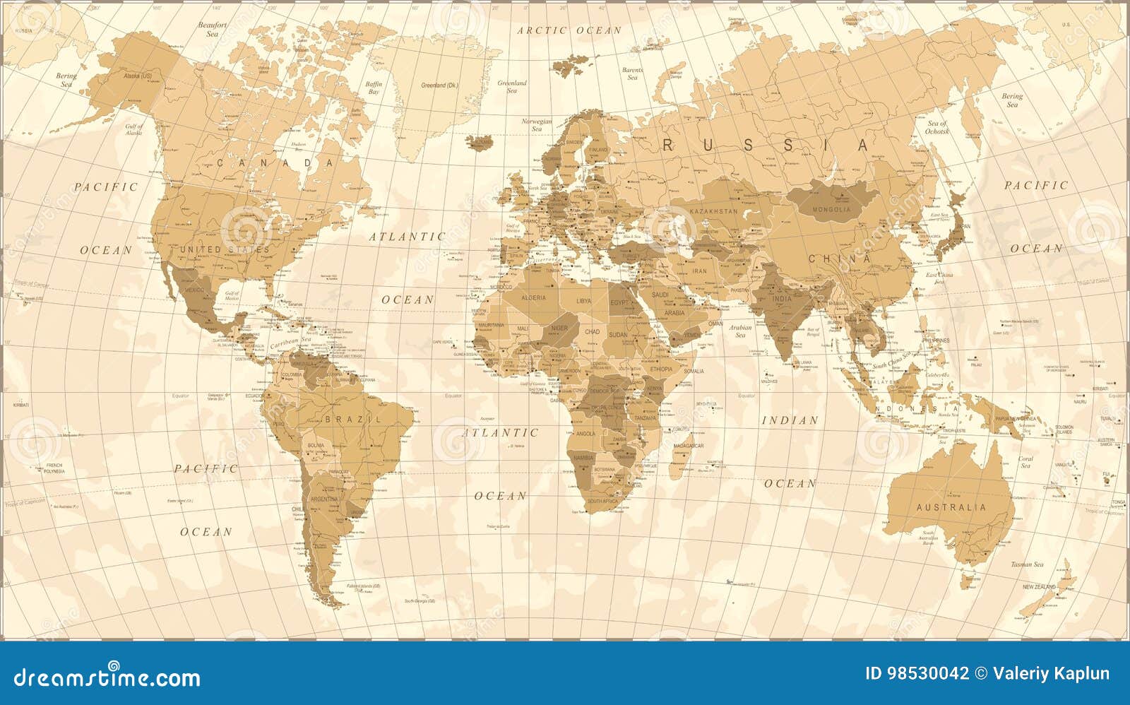 World Map Vintage Vector stock illustration. Illustration of golden ...