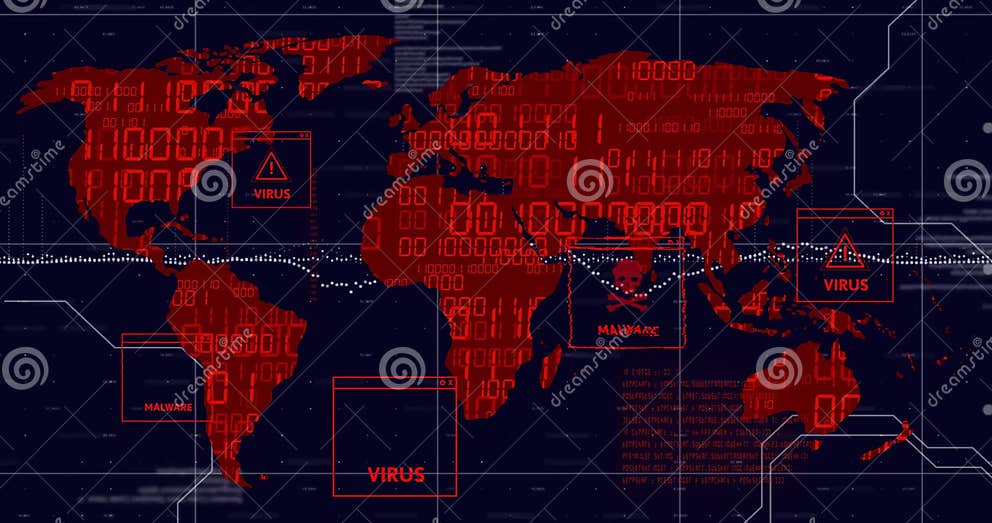 World Map with Virus and Malware Warnings, Cybersecurity Threat Image ...