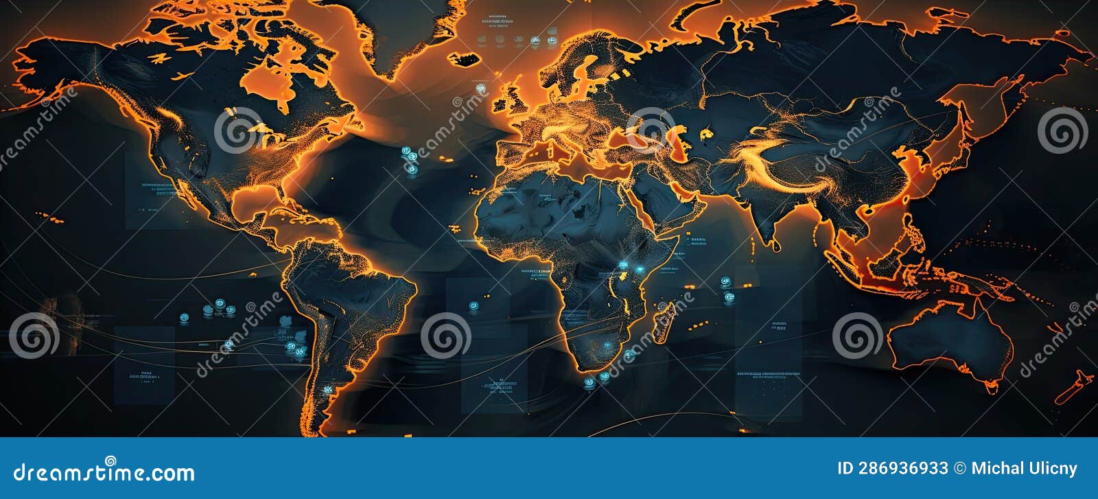 World Map, Weather Screen Forecast Stock Illustration - Illustration of ...