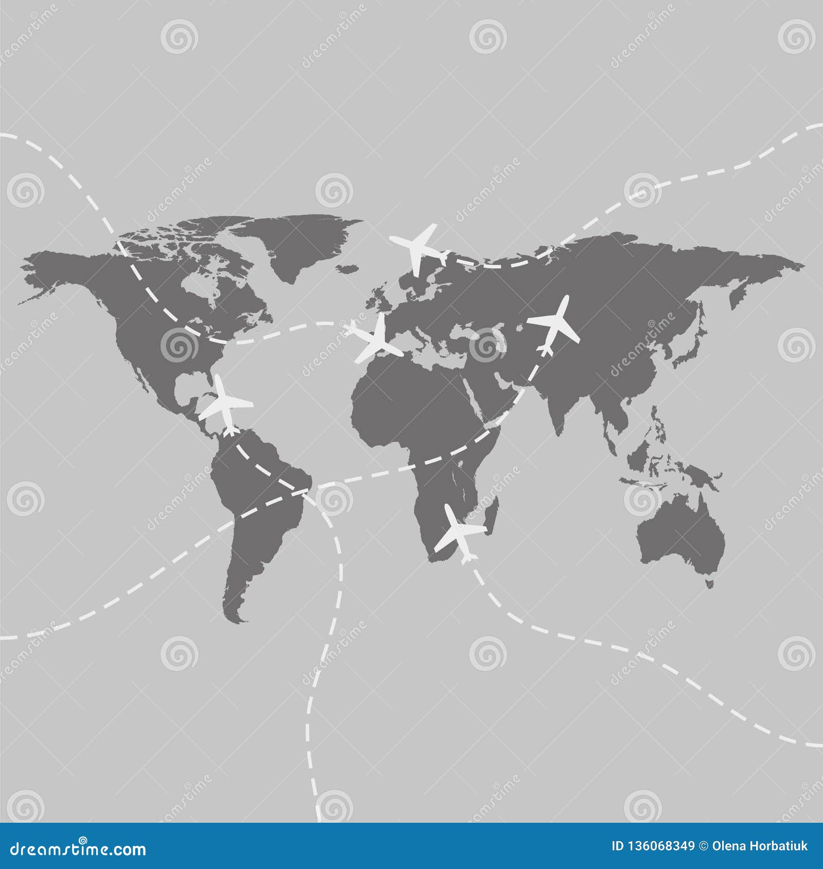 World Map Whit Dashed Trace Line And Airplanes Flying Travel Concept