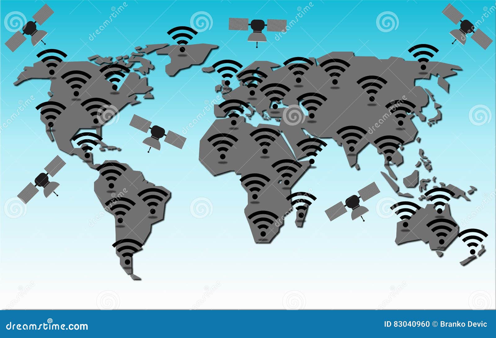 World Map with Wireless Connection and Satellite Stock Illustration ...