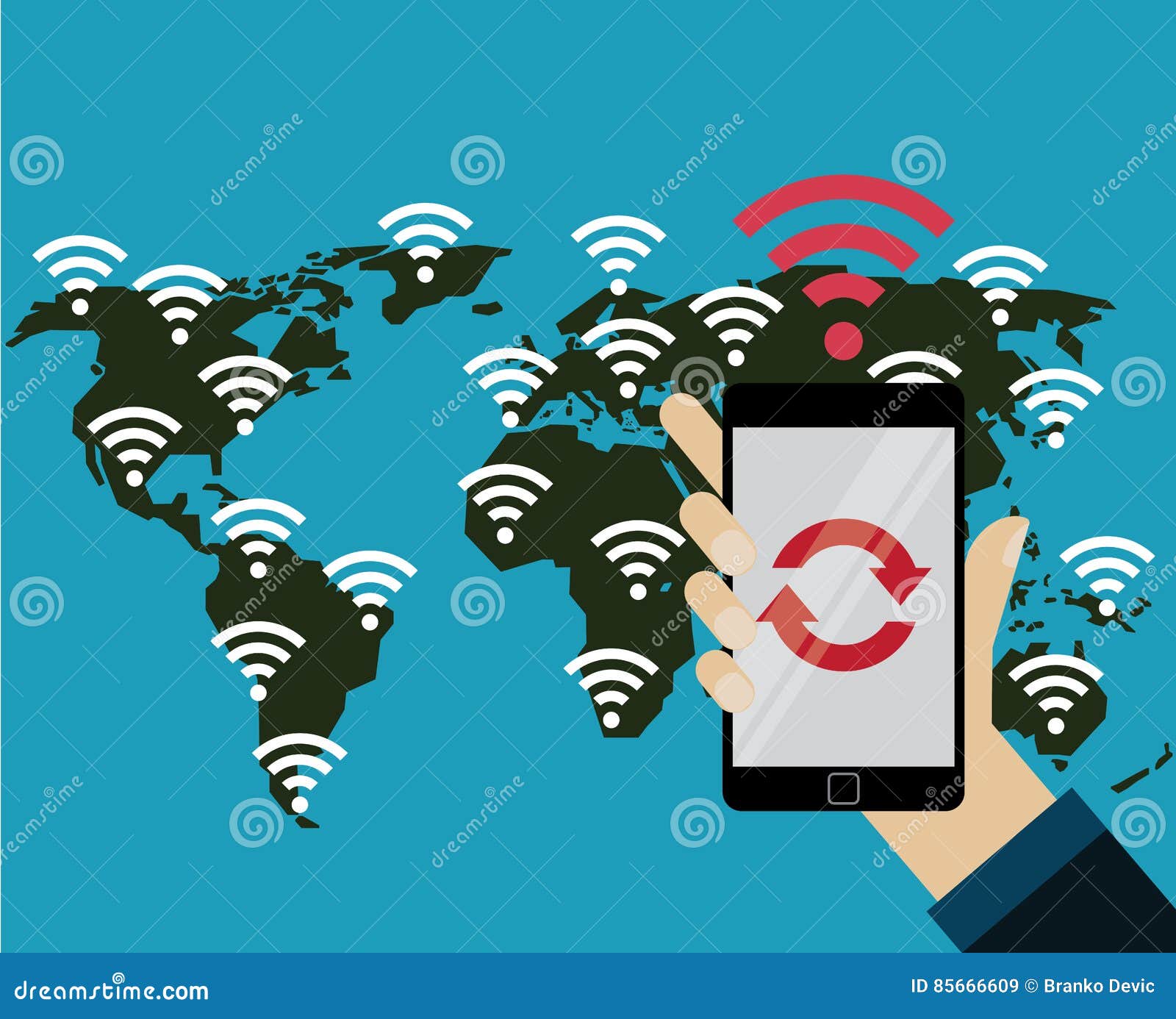 World Map with Wireless Connection on Smart Phone Stock Vector ...