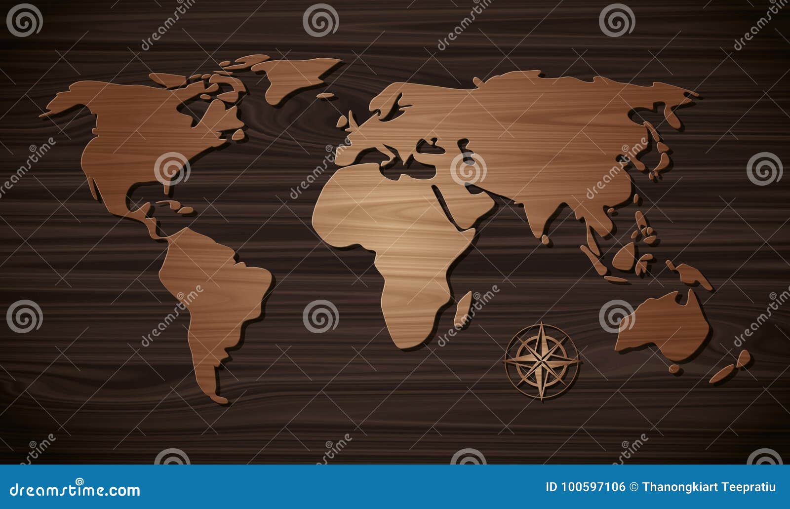 World Map Wooden Brown on the Wall Wooden Dark Brown Stock Vector ...