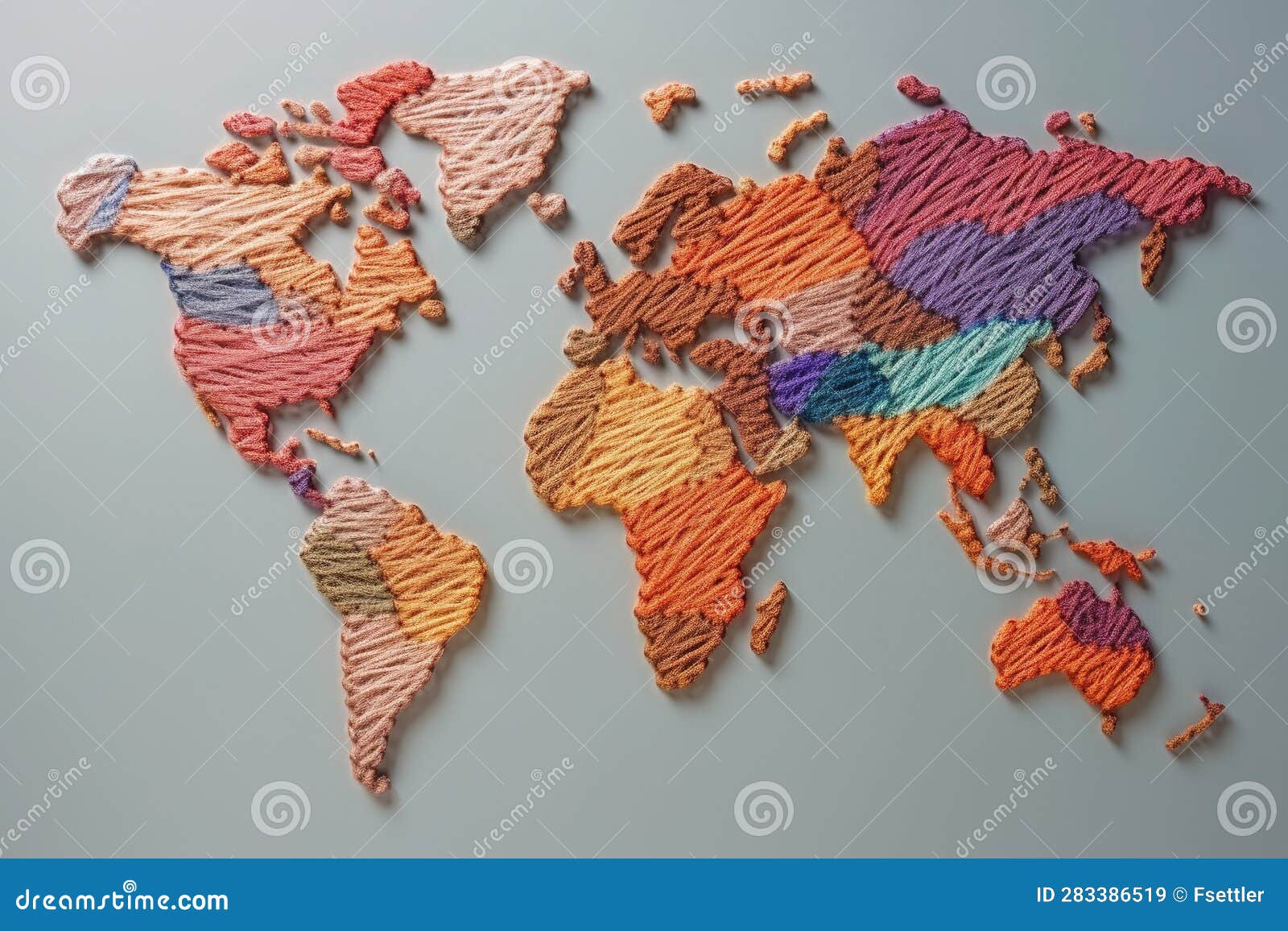 The World Map is Woven from Many Multi-colored Threads. Stock ...