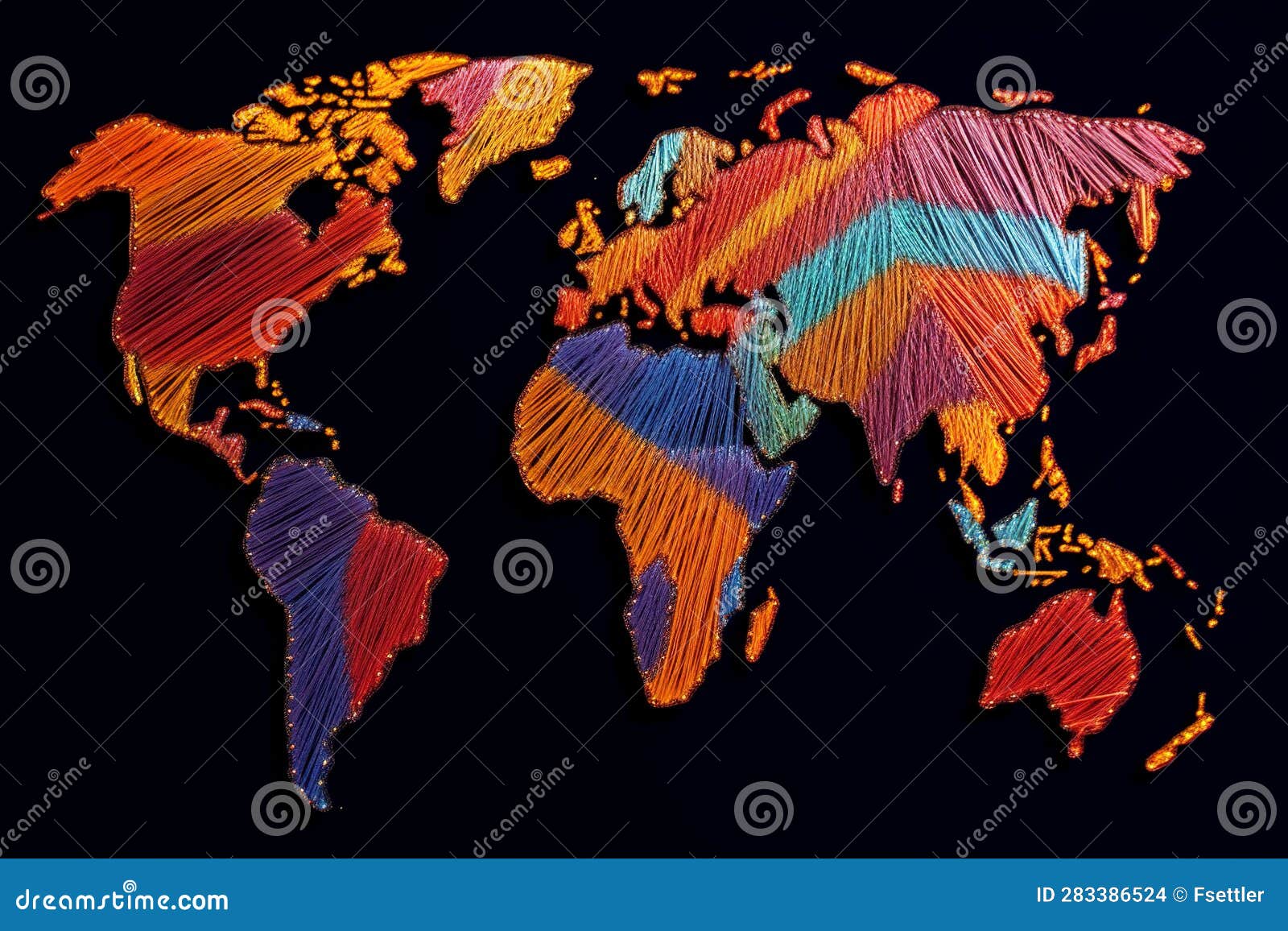 The World Map is Woven from Many Multi-colored Threads. Stock ...