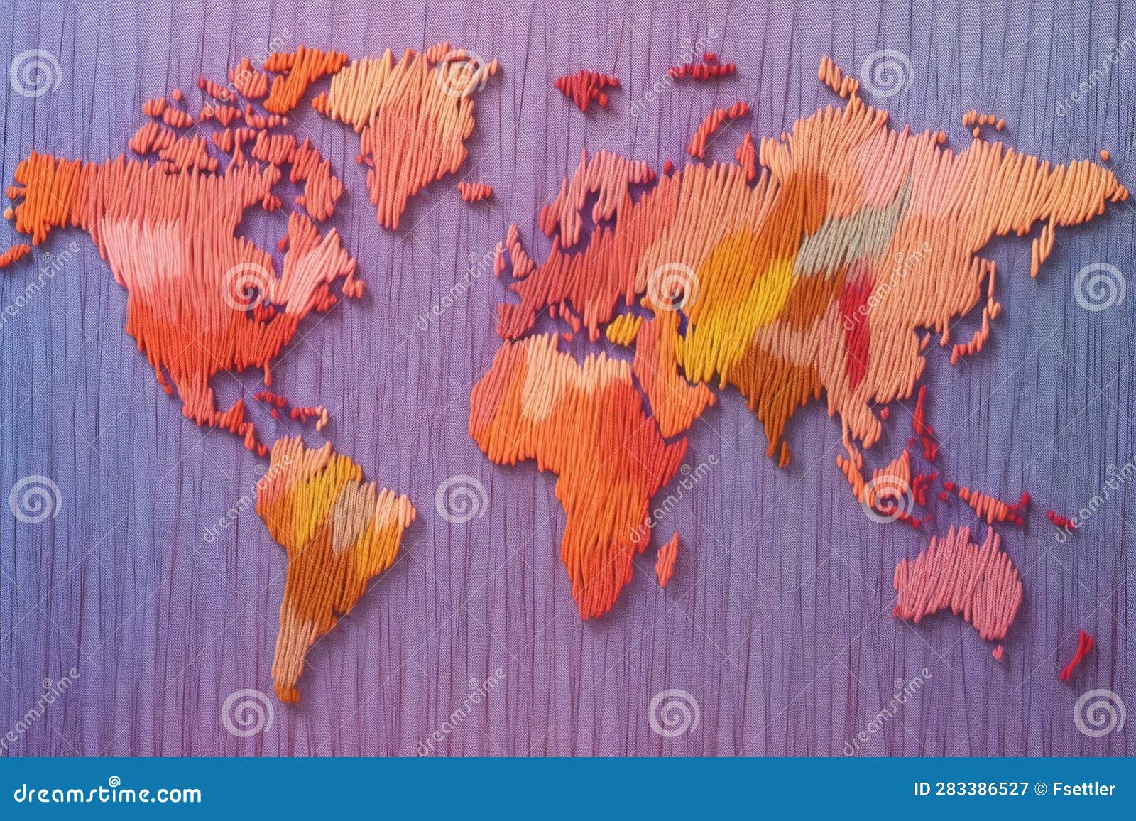The World Map is Woven from Many Multi-colored Threads. Stock ...