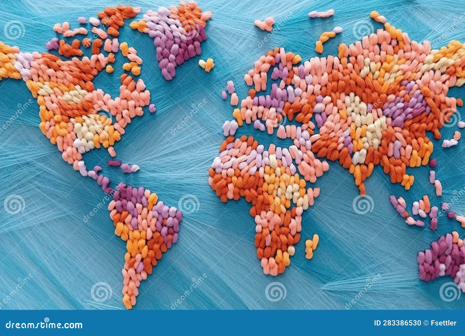 The World Map is Woven from Many Multi-colored Threads. Stock ...