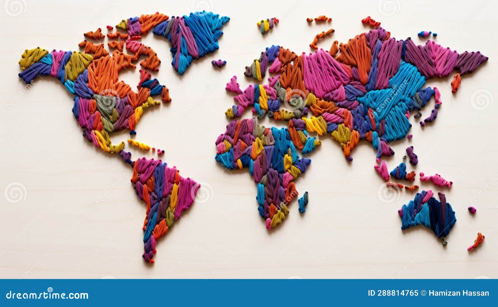 A World Map Woven with Strings, Threads of Lands. Intricate Global ...