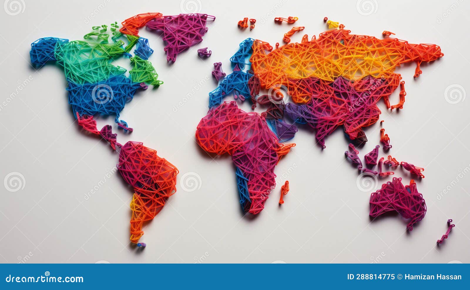 A World Map Woven with Strings, Threads of Lands. Intricate Global ...