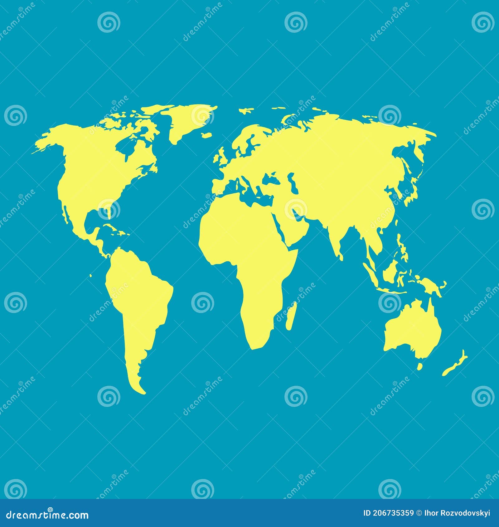 World Map Yellow on Blue Background Vector Stock Illustration ...