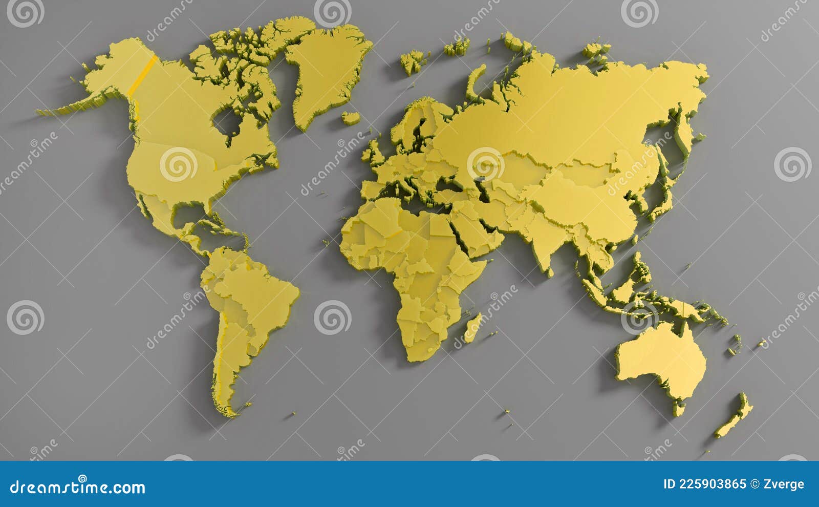 World Map. Yellow Color Continents. 3d Rendering Stock Illustration ...