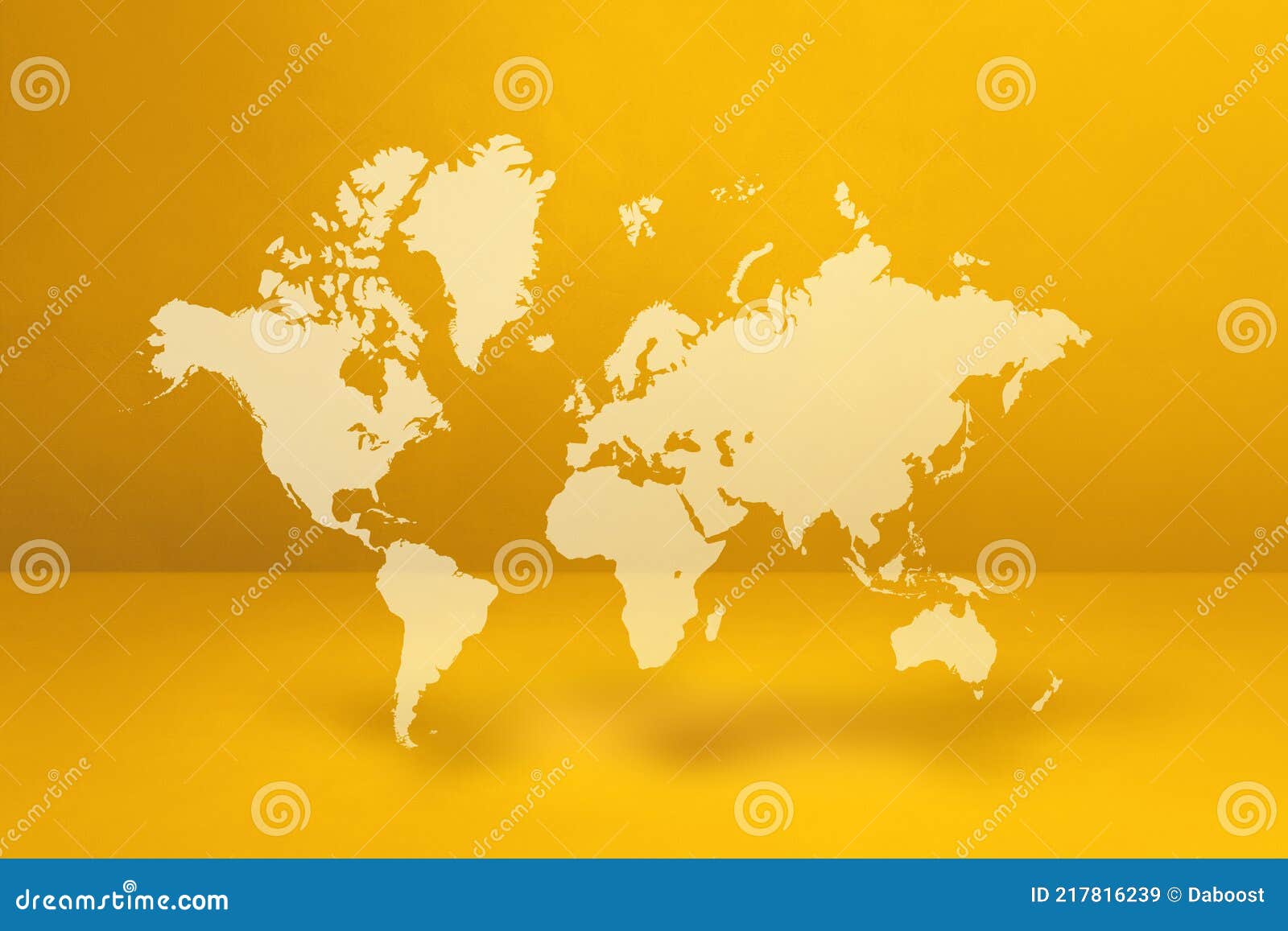 World Map on Yellow Wall Background. 3D Illustration Stock Illustration ...