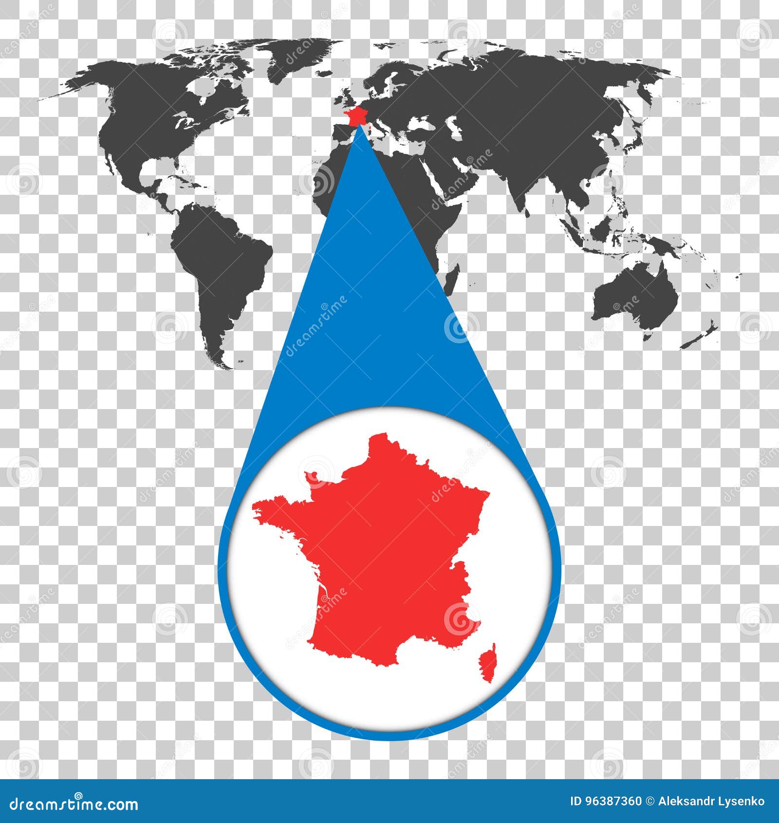 World Map with Zoom on France. Map in Loupe Stock Vector - Illustration ...