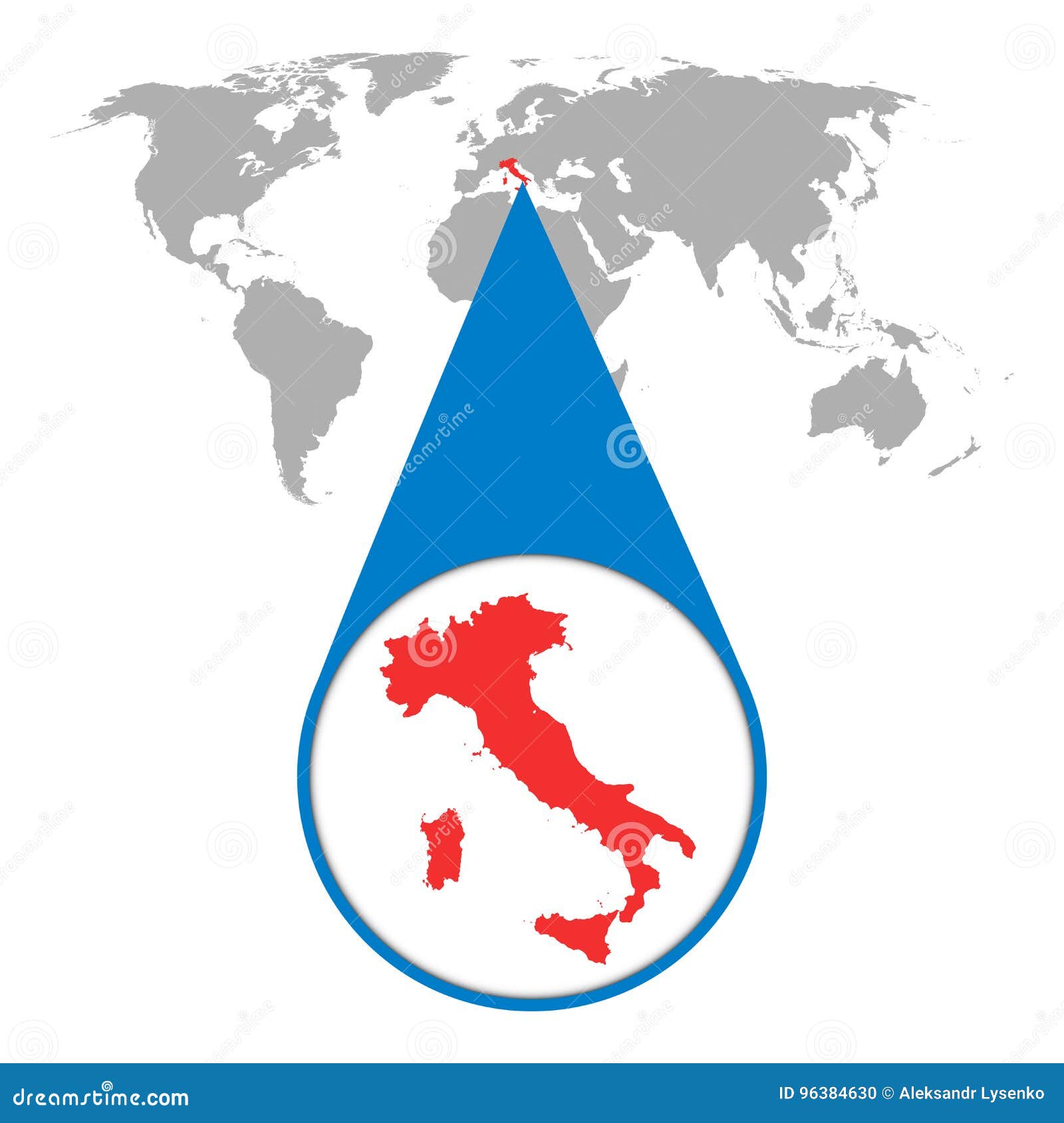 World Map with Zoom on Italy. Map in Loupe Stock Vector - Illustration ...