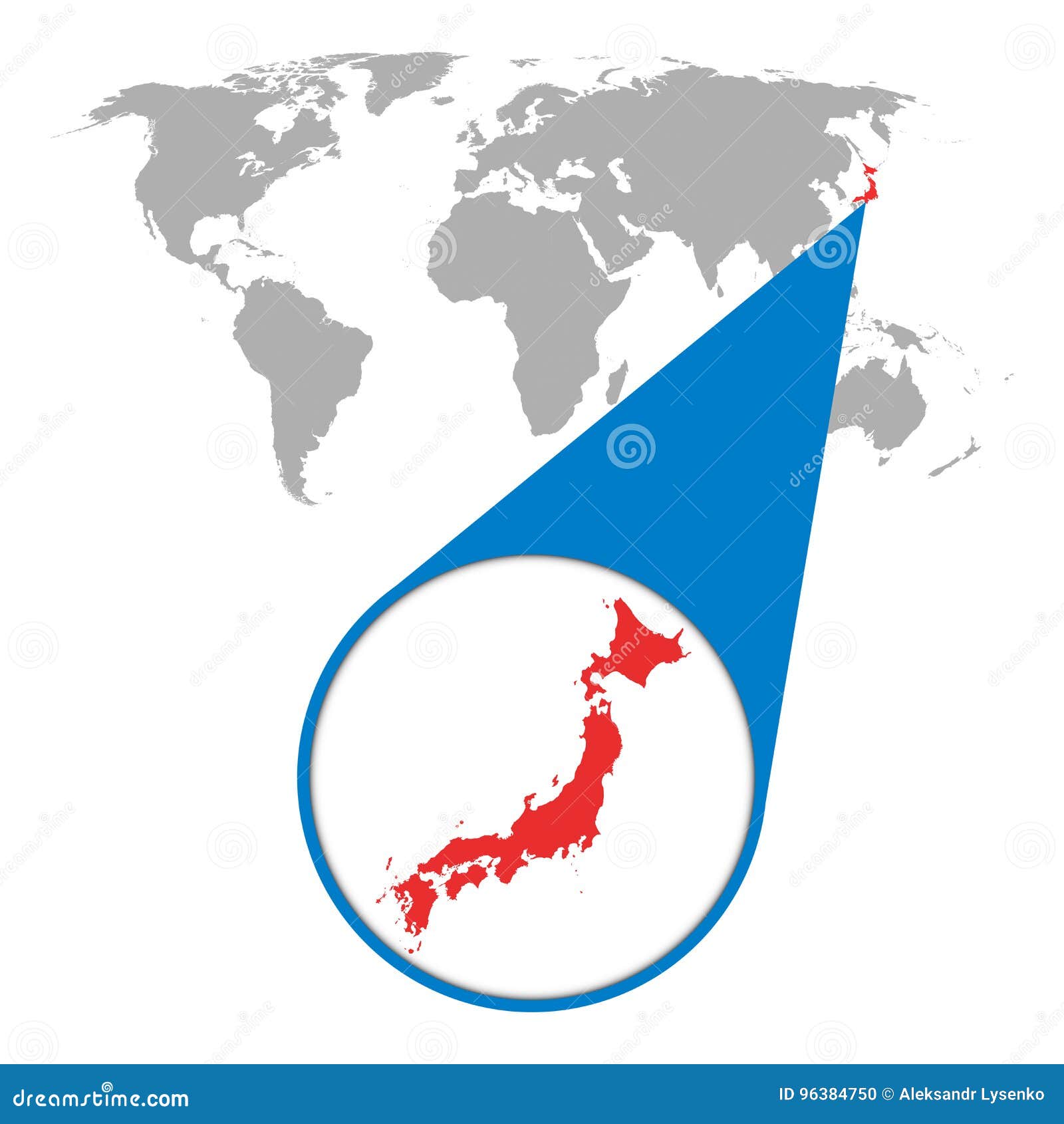 World Map with Zoom on Japan. Map in Loupe Stock Vector - Illustration ...