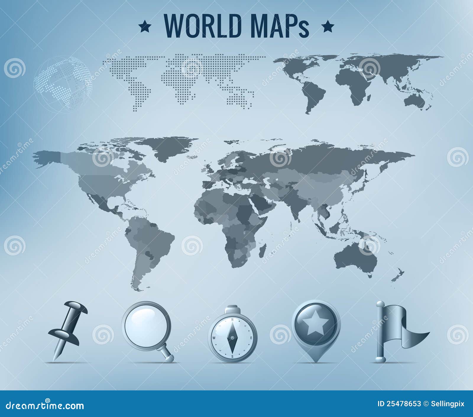 World Maps Collection with Icons Stock Vector - Illustration of pointer ...