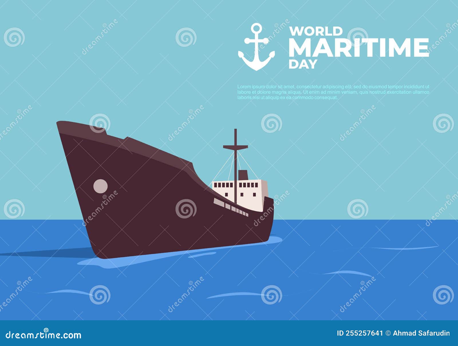 World Maritime Day Background with Big Ship on Ocean and Anchor Stock ...