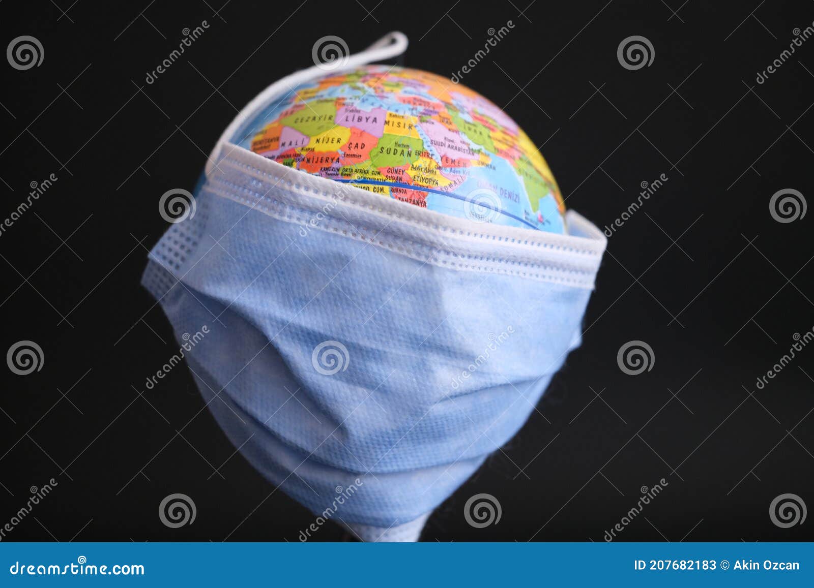 The World with Mask on Black Background. Stock Image - Image of america ...