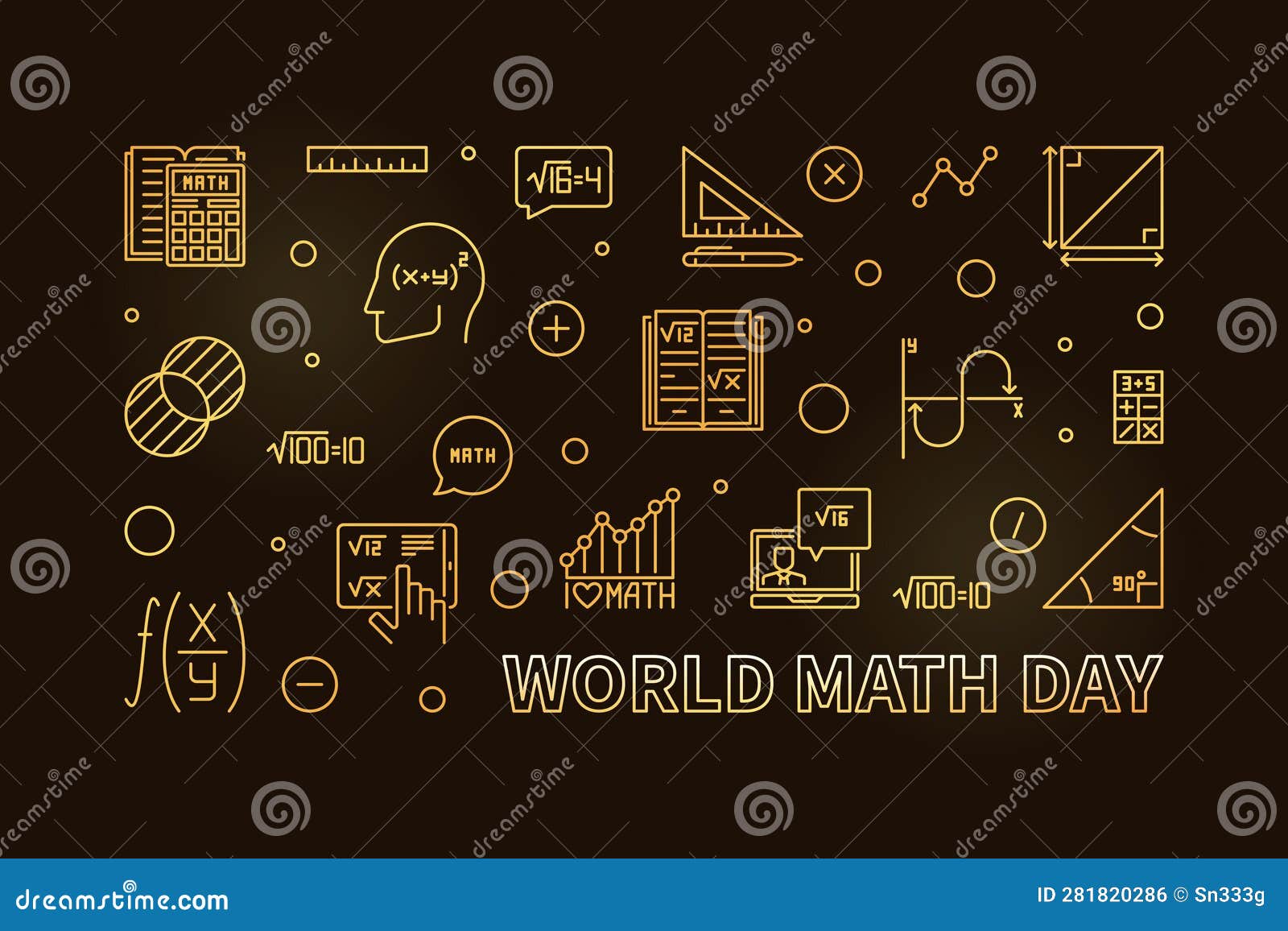 World Math Day Concept Vector Thin Line Horizontal Golden Banner. Math ...