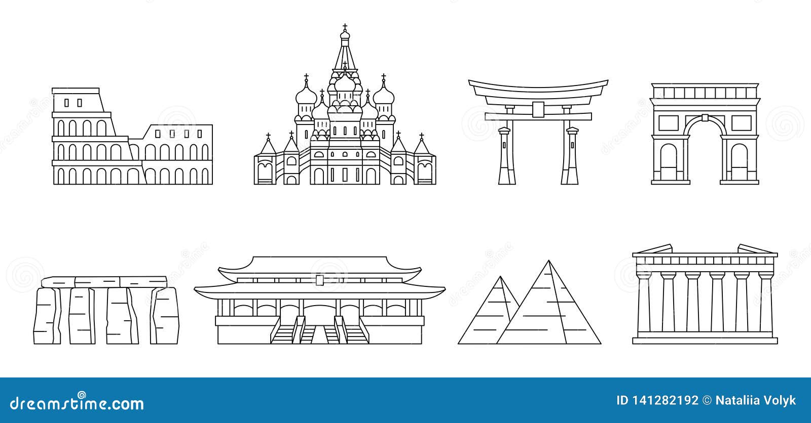 World Monuments Icons stock vector. Illustration of monuments - 141282192
