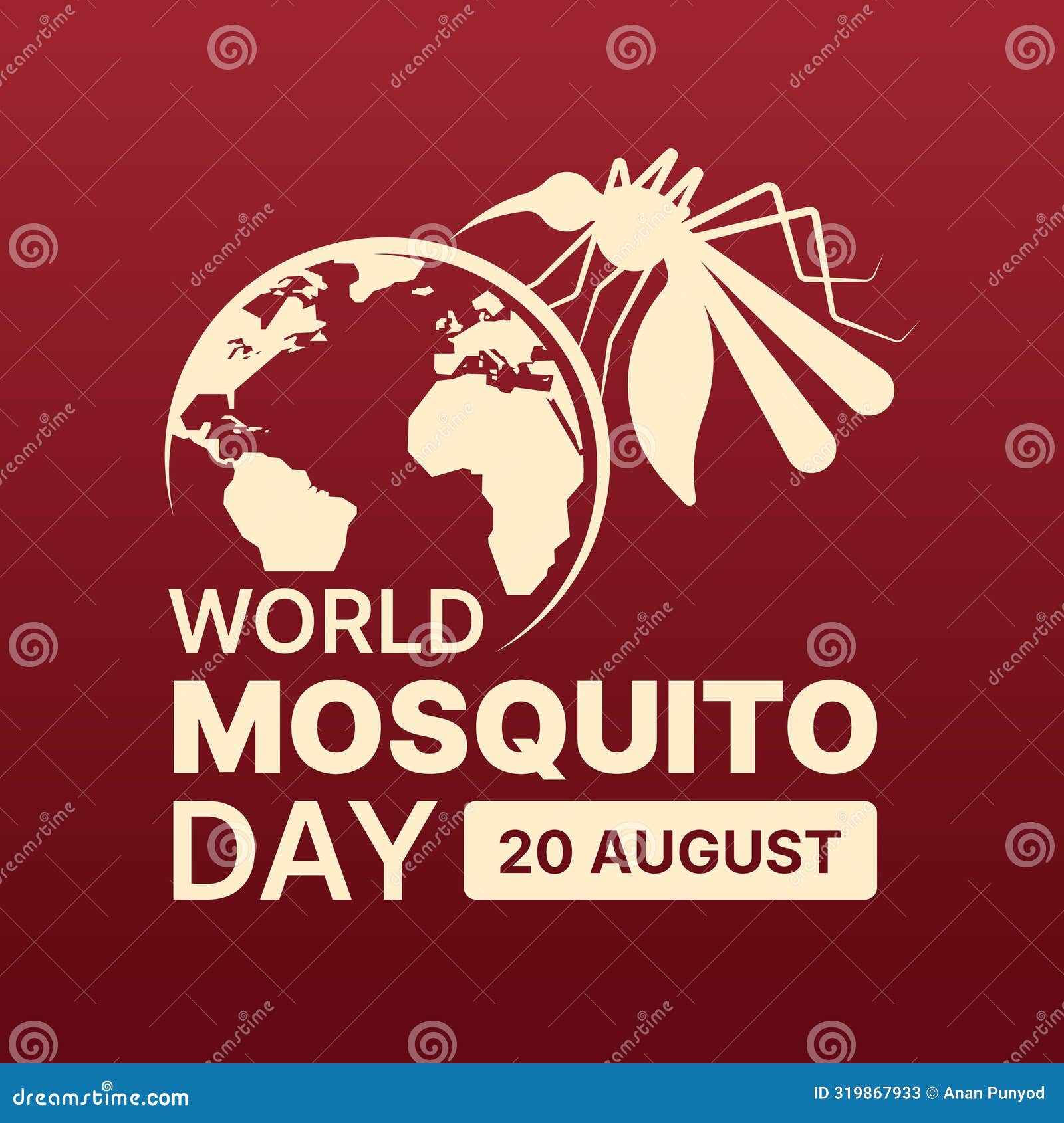 World Mosquito Day - Mosquito Stand on Circle World Globe Symbol on Red ...