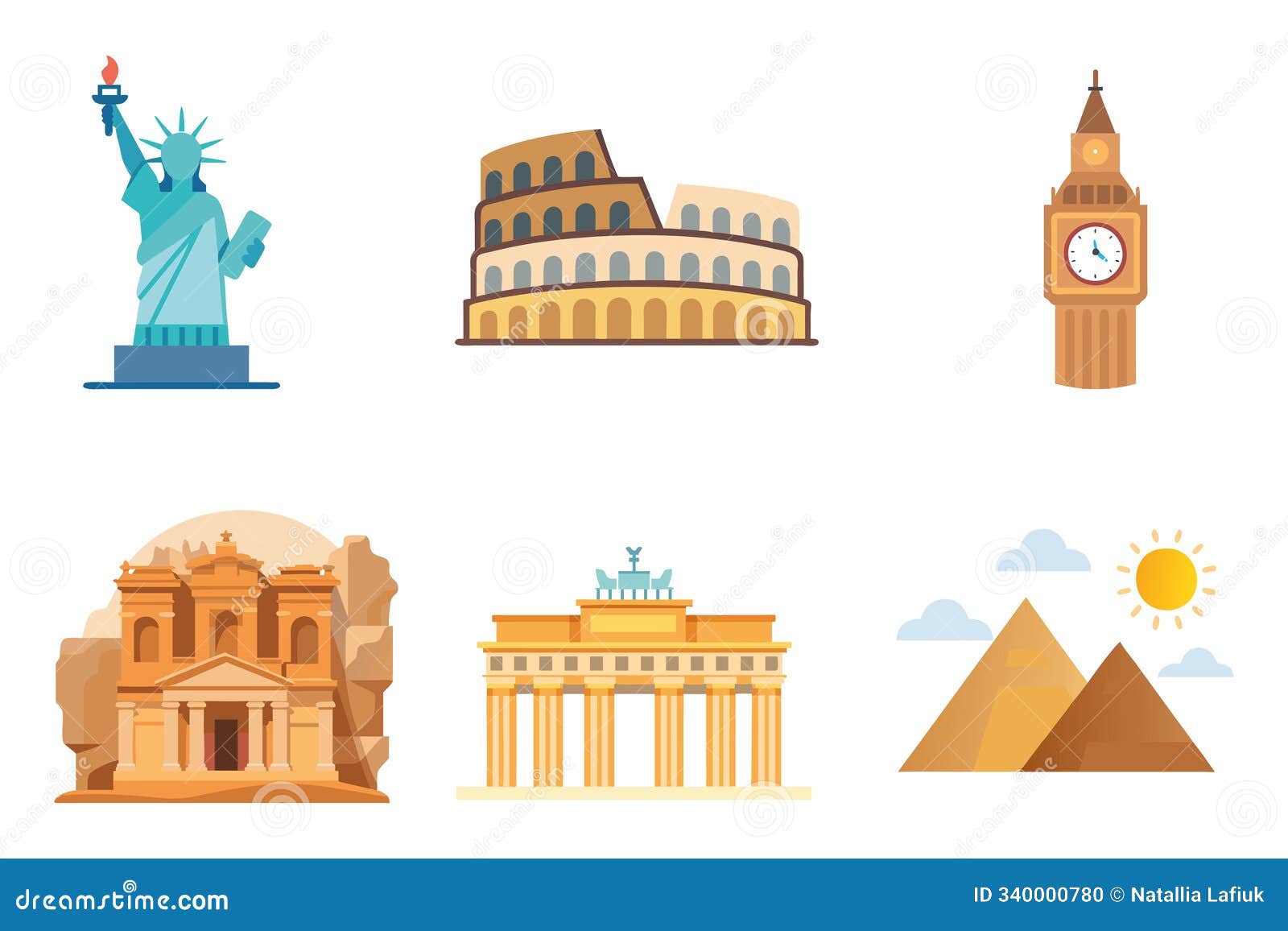 World Most Famous Landmarks in Flat Vector Design Stock Illustration ...
