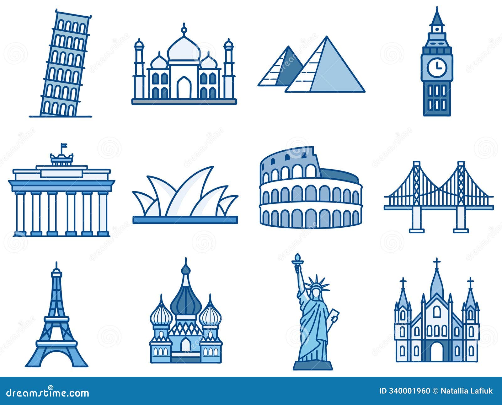 World Most Famous Landmarks in Flat Vector Design Stock Illustration ...