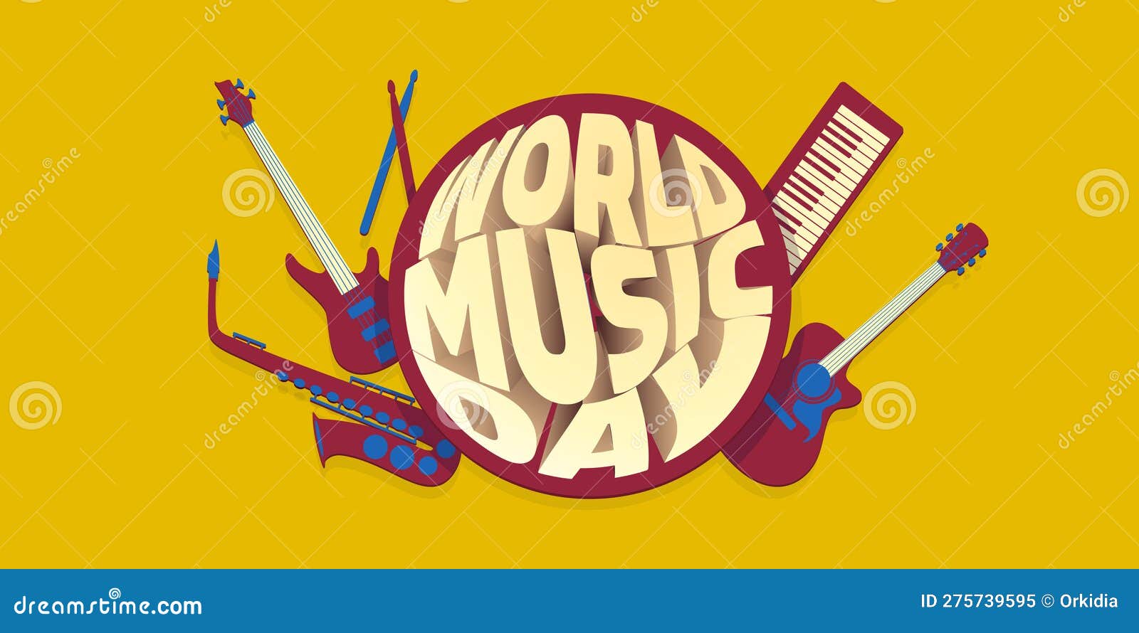 World Music Day Design with Instruments - Graphic Stylized Type Stock ...