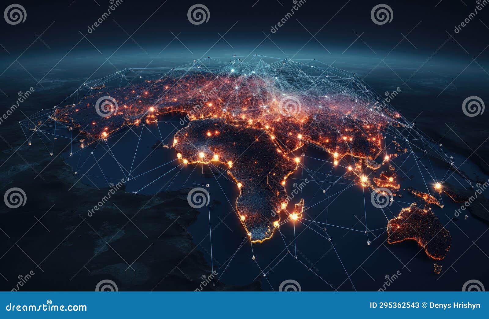 The World at Night with Illuminated Cities and a Network of Lights ...