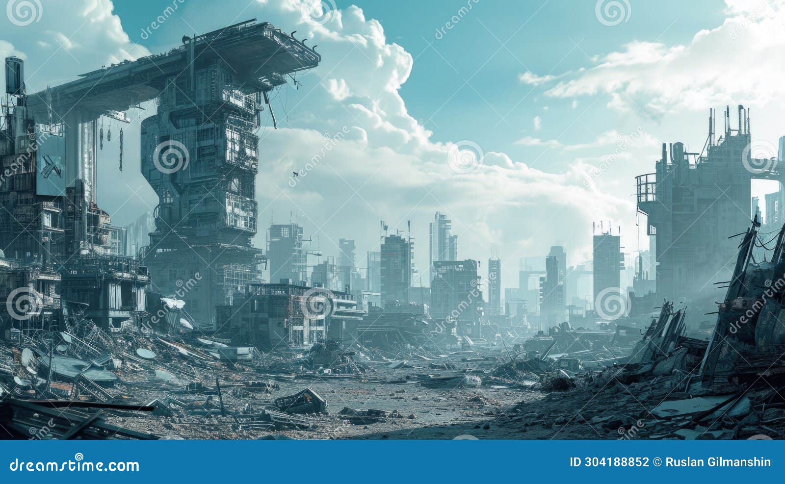 The World after Nuclear War. Destroyed by the War Remains of Buildings ...