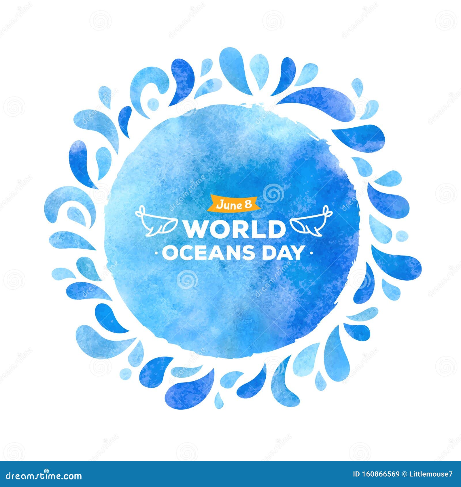 World Oceans Day Watercolor Blue Background Stock Vector