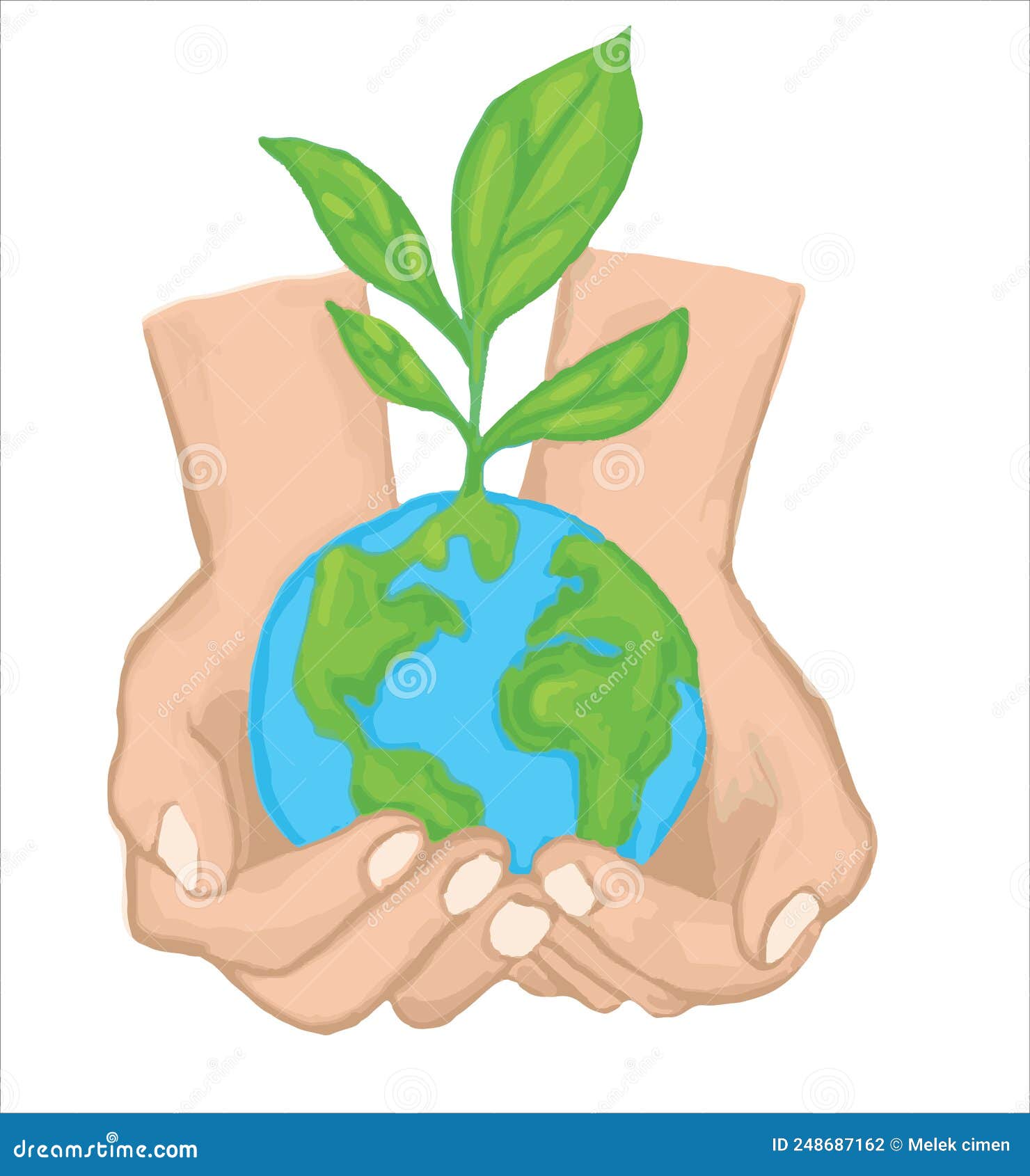 The World in the Palm and New Saplings on it. a Sapling is Growing on ...
